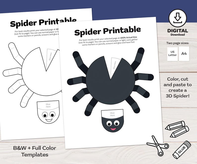 Spider Craft Printable: Cut, Paste, Color Activity (digital Download ...