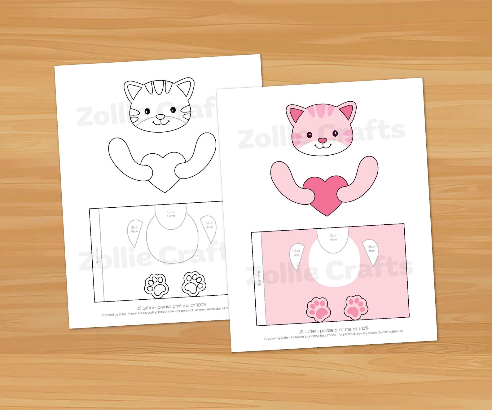 Heart Cat Craft! Cut and Paste Printable, Kids Coloring Activity ...