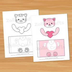 Heart Cat Craft! Cut and Paste Printable, Kids Coloring Activity ...