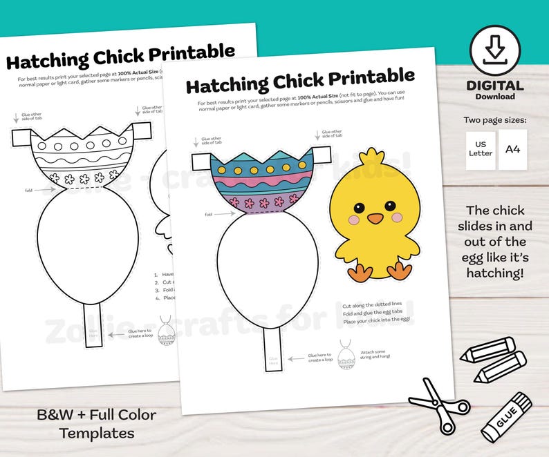 Easter Chick Craft: Color, Cut & Paste Activity (PDF Download) - Etsy