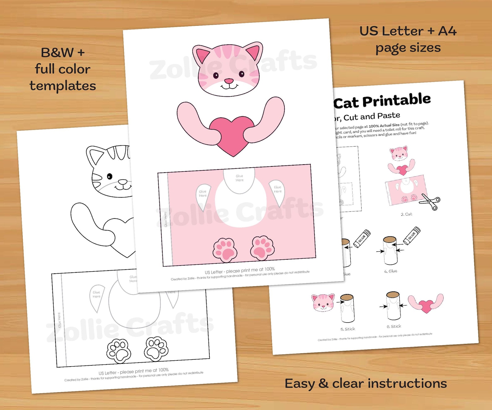 Heart Cat Craft! Cut and Paste Printable, Kids Coloring Activity ...