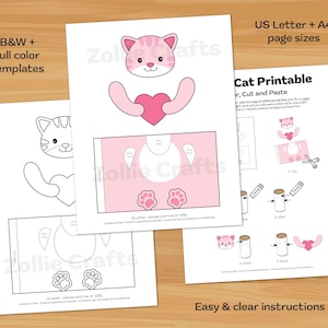 Heart Cat Craft! Cut and Paste Printable, Kids Coloring Activity ...