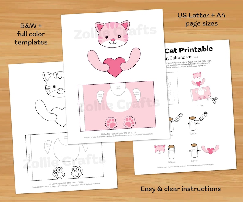 Heart Cat Craft! Cut and Paste Printable, Kids Coloring Activity ...