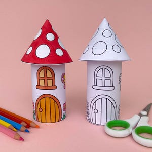 Fairy House Craft: Toadstool House Coloring Page (digital Download) - Etsy