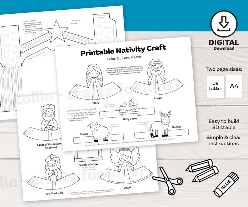 Printable Nativity Scene! Christmas Coloring Craft, Fun, 3D, Cut ...