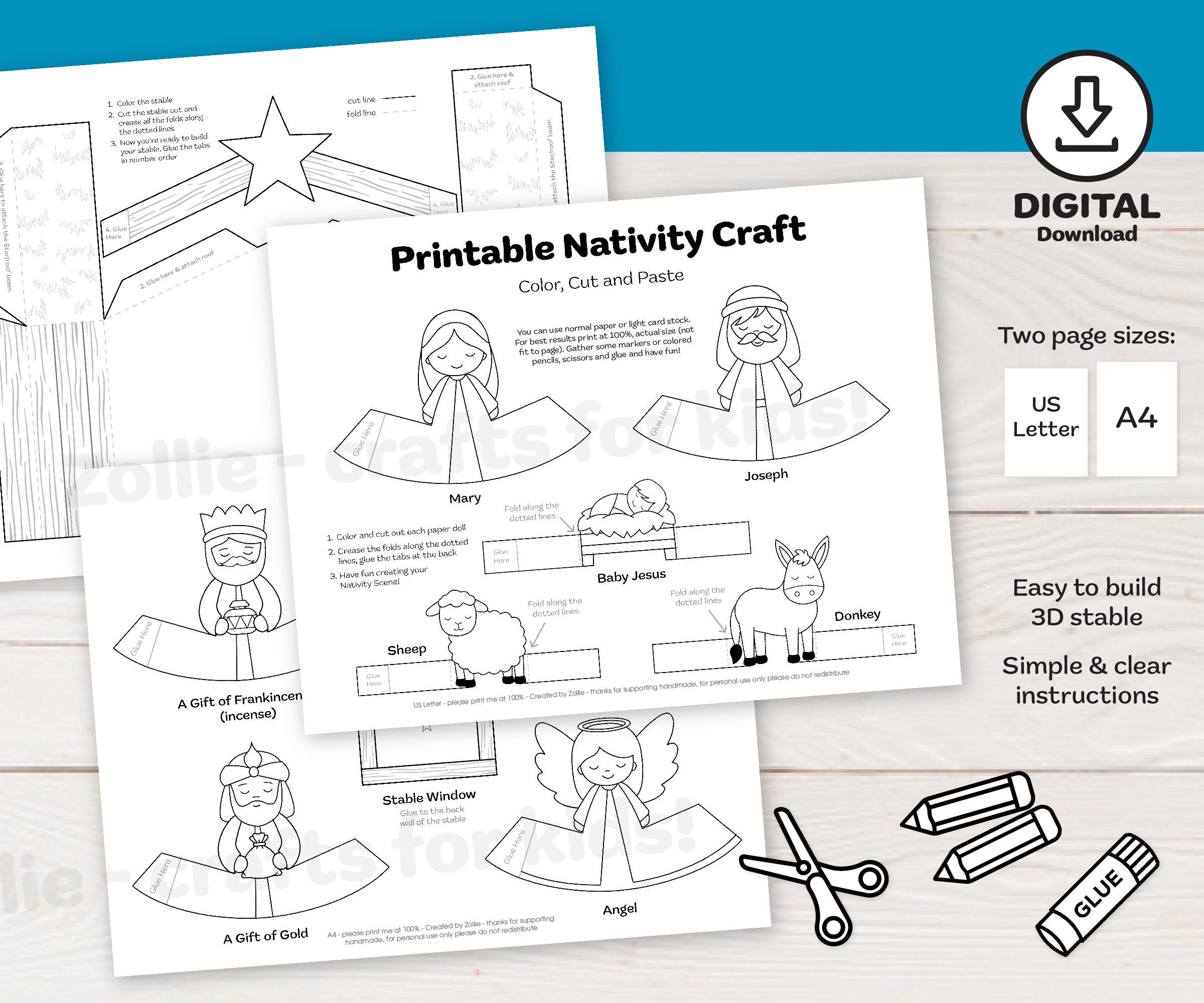 Printable Nativity Scene! Christmas Coloring Craft, Fun, 3D, Cut ...