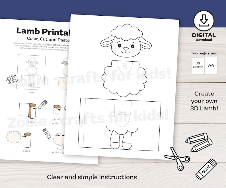 Spring Lamb Craft: Cut & Paste Activity for Kids (PDF) - Etsy