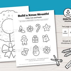 Printable Wreath! Fun and Easy, Cut & Paste Xmas Decoration, Christmas ...