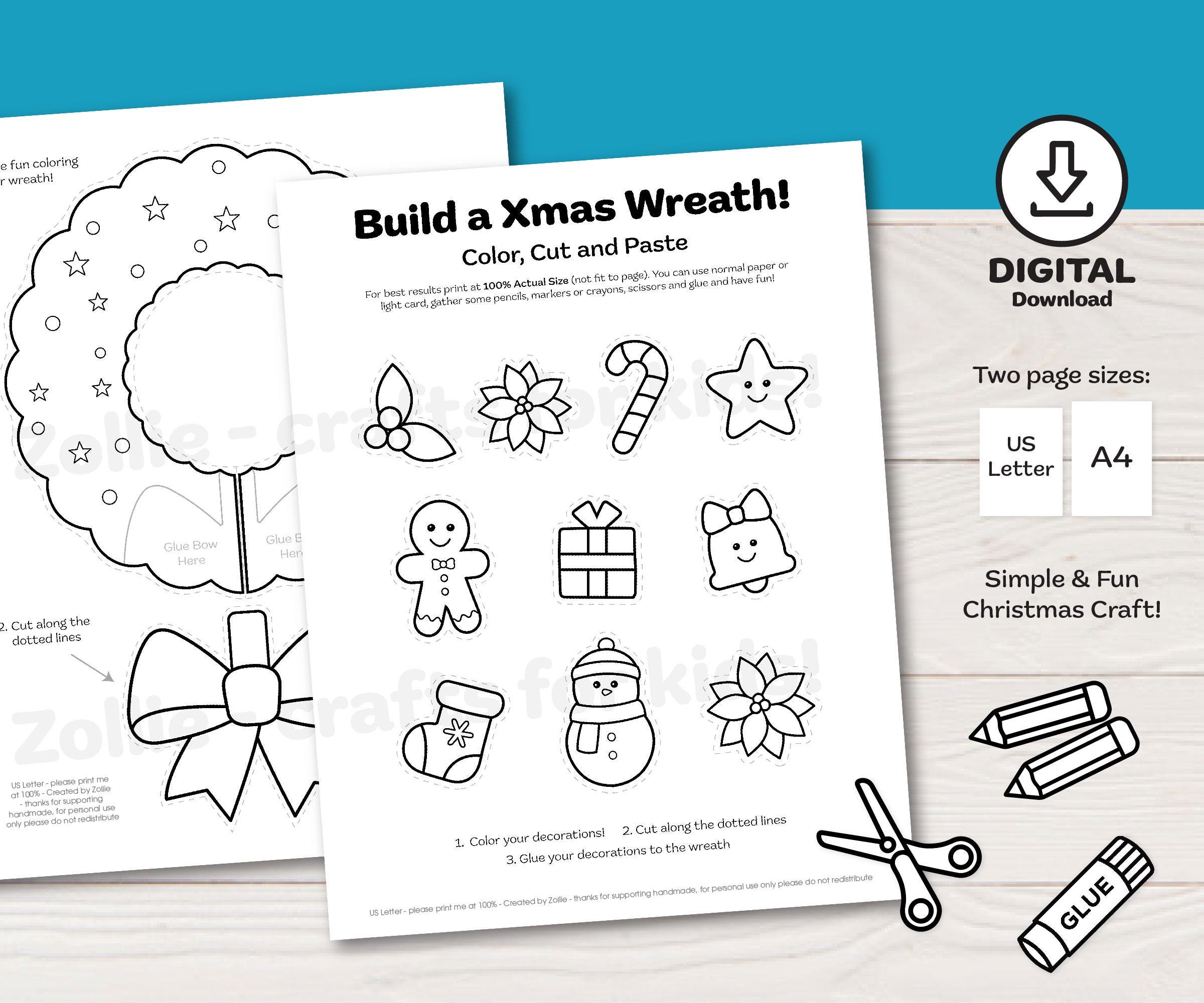 Printable Wreath! Fun and Easy, Cut & Paste Xmas Decoration, Christmas ...