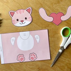Heart Cat Craft! Cut and Paste Printable, Kids Coloring Activity ...