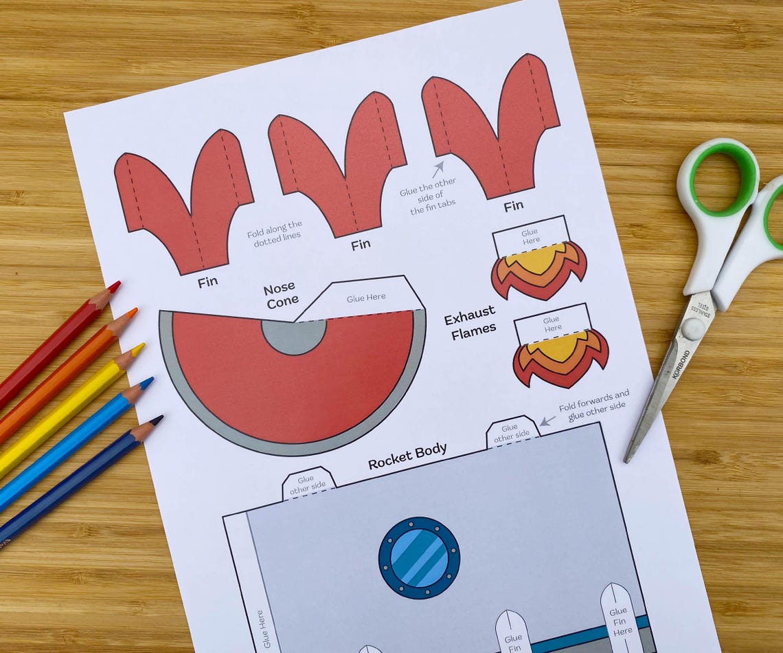 3D Rocket Ship Craft: Cut & Paste Activity (PDF Printable) - Etsy