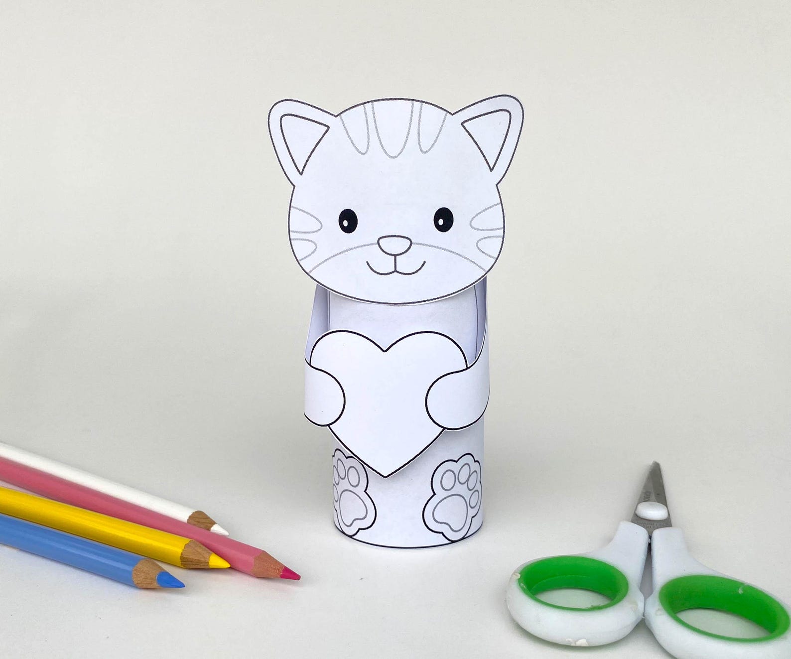 Heart Cat Craft! Cut and Paste Printable, Kids Coloring Activity ...