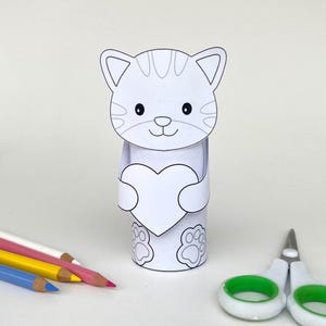 Heart Cat Craft! Cut and Paste Printable, Kids Coloring Activity ...