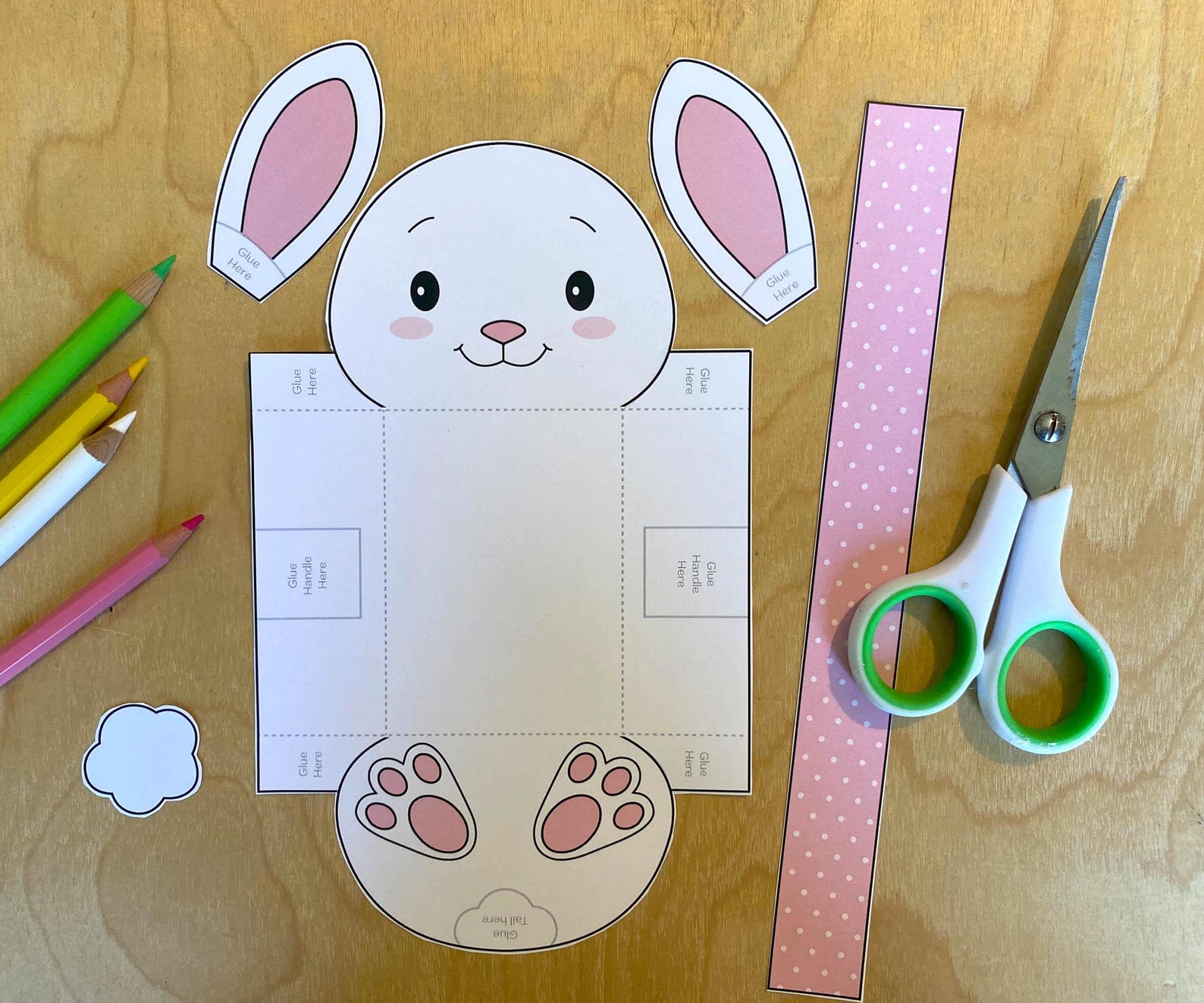 Easter Bunny Basket! Kids Craft, Cut and Paste Printable, Fun and Easy ...