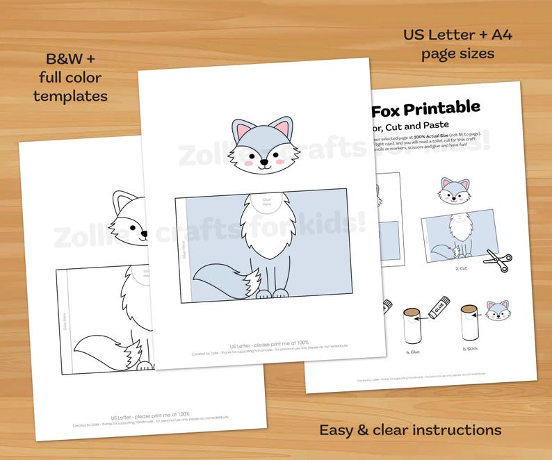 Arctic Fox Craft: Cut & Paste Toilet Roll Printable (digital Download ...