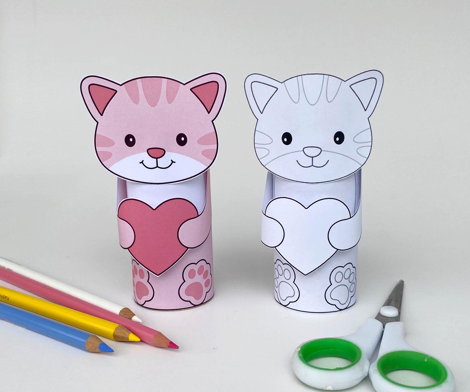 Heart Cat Craft! Cut and Paste Printable, Kids Coloring Activity ...