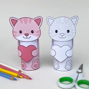 Heart Cat Craft! Cut and Paste Printable, Kids Coloring Activity ...