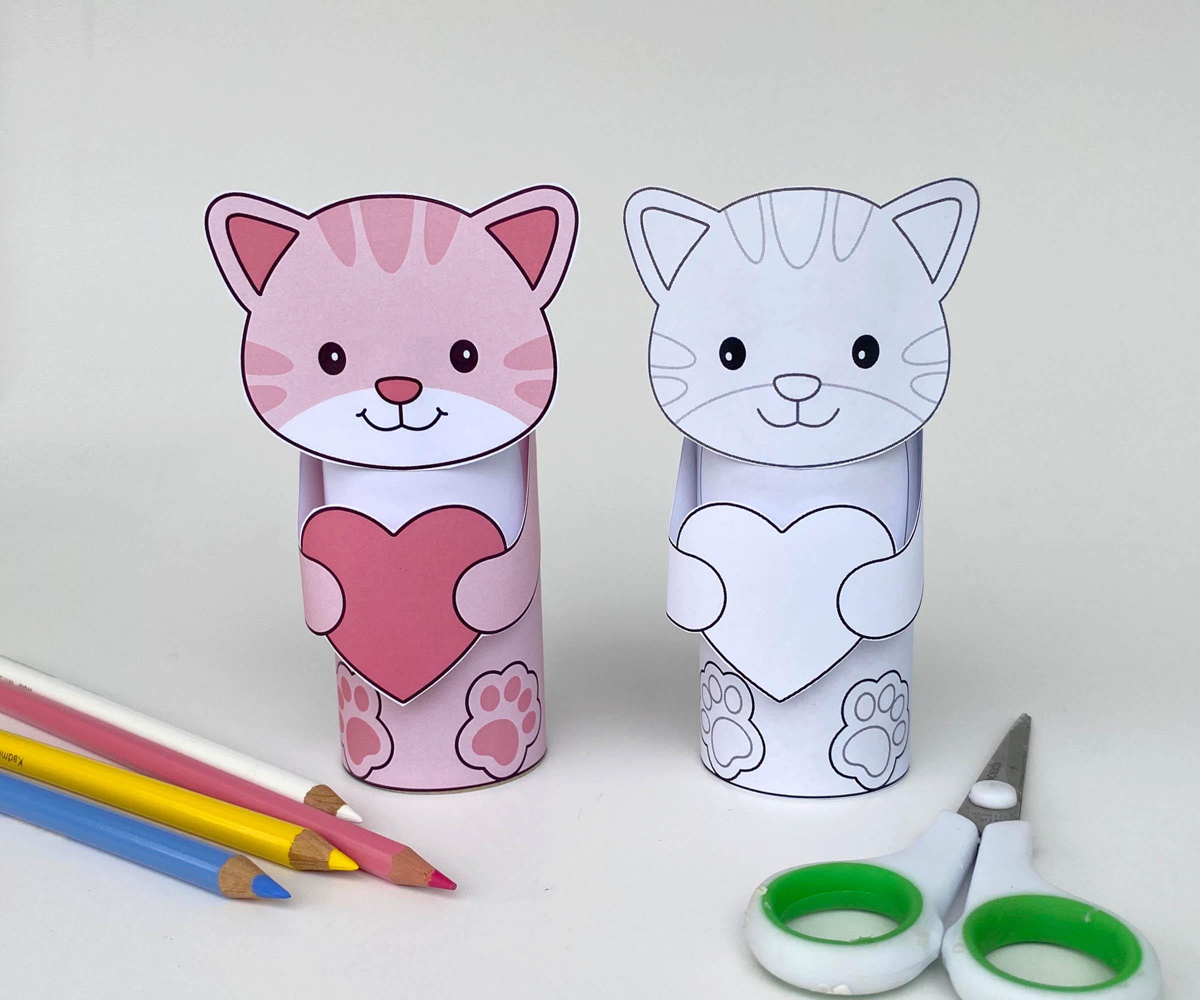 Heart Cat Craft! Cut and Paste Printable, Kids Coloring Activity ...