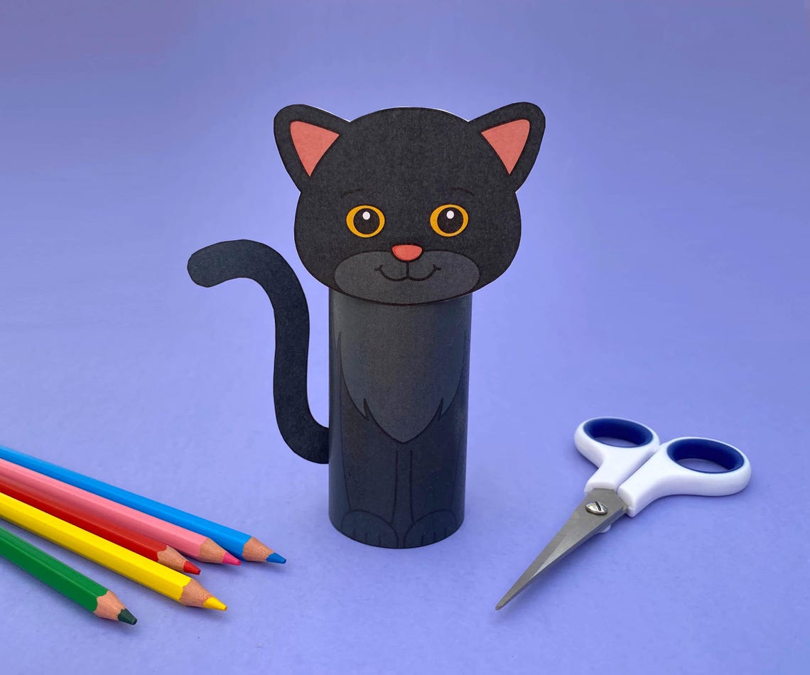 Halloween Cat Craft: Cut & Paste Activity - Toilet Roll Printable ...