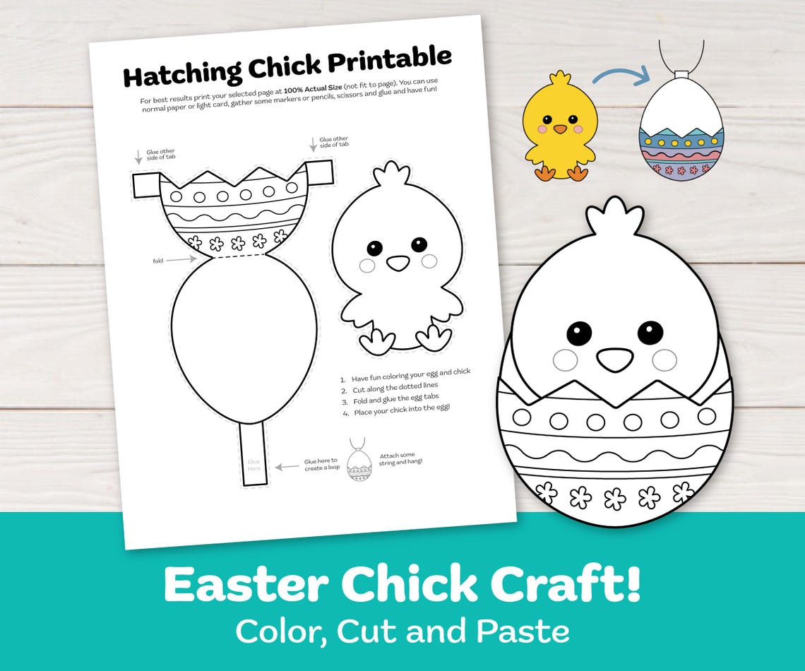 Easter Chick Craft: Color, Cut & Paste Activity (PDF Download) - Etsy