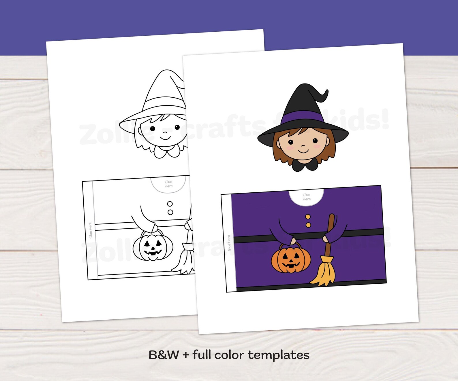 Little Witch Halloween Craft: Cut, Paste & Color (PDF Download) - Etsy