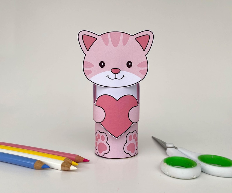 Heart Cat Craft! Cut and Paste Printable, Kids Coloring Activity ...