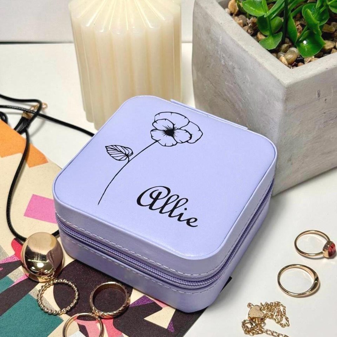 Personalized Travel Jewelry Box – Custom Birth Flower and Name ...