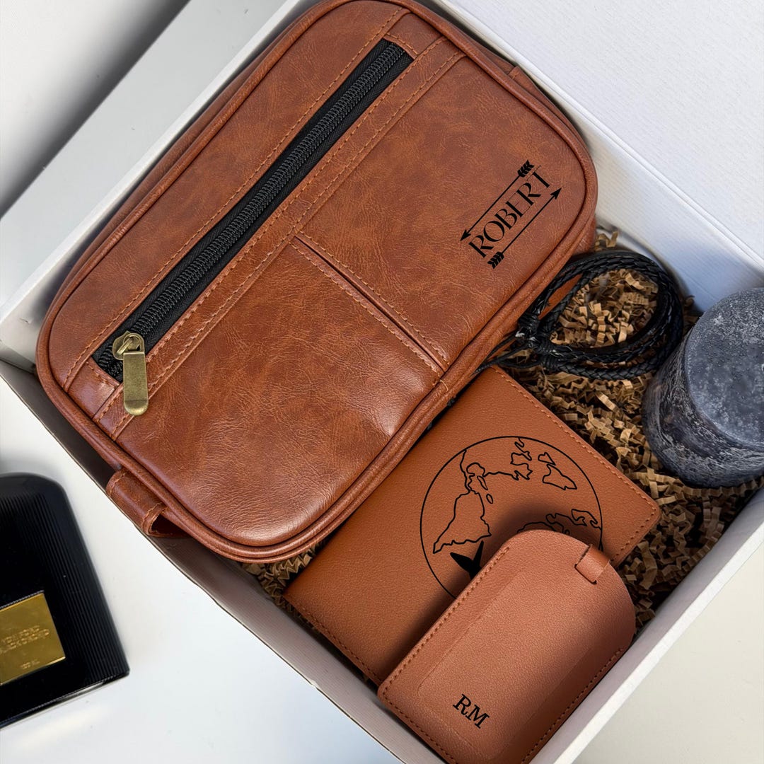 Personalized Men's Gift Box: Toiletry Bag, Passport Set, Candle ...