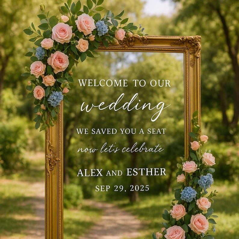 Personalized Wedding Mirror Decal: Custom Welcome Sign, Elegant Vinyl ...
