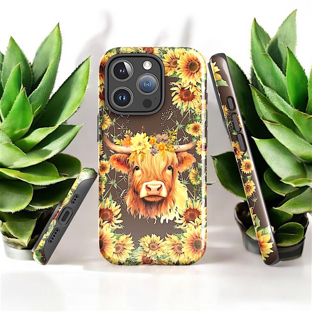 Highland Cow Sunflower iPhone Case: Western Floral Sunflower Design - Etsy
