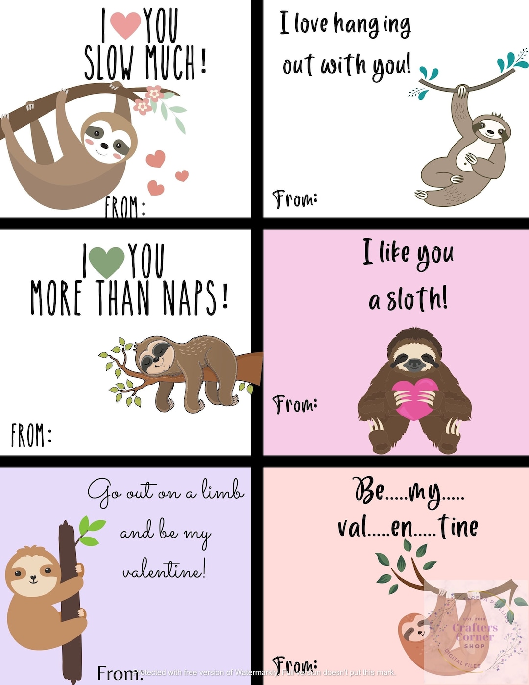 Sloth Valentines, Kids Valentines, Sloth Kids Valentines, Printable ...