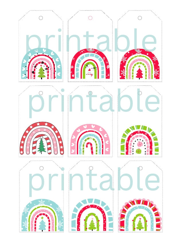 Boho Rainbow Christmas Holiday Printable Gift Tags - Etsy