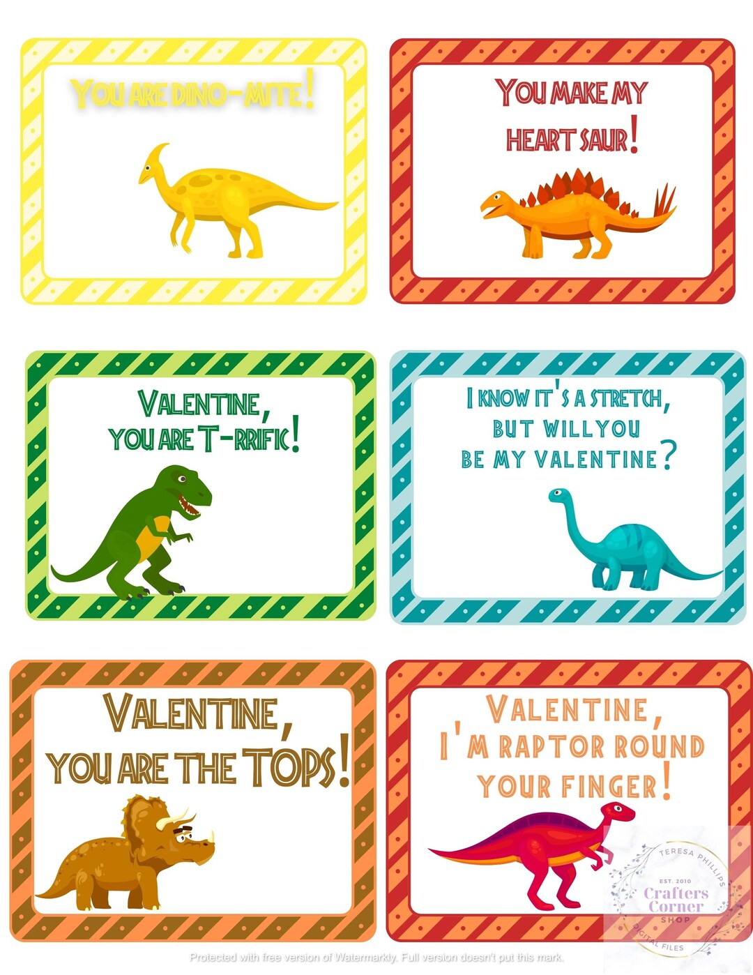 Dinosaur Printable Valentines, Dinosaur Kids Valentines - Etsy