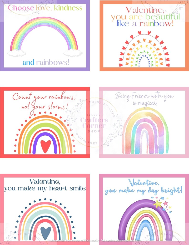 Rainbow Printable Valentines, Kids Valentines, Printable Valentines ...