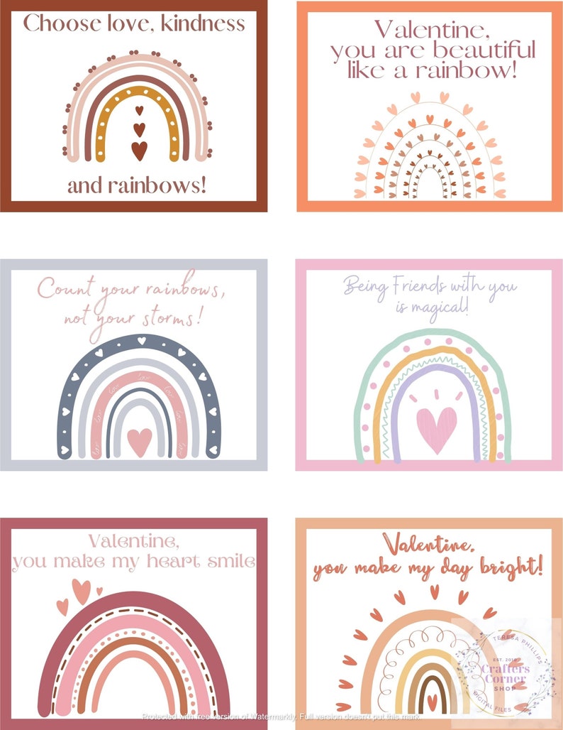 Boho Rainbow Printable Valentines, Kids Valentines, Printable ...
