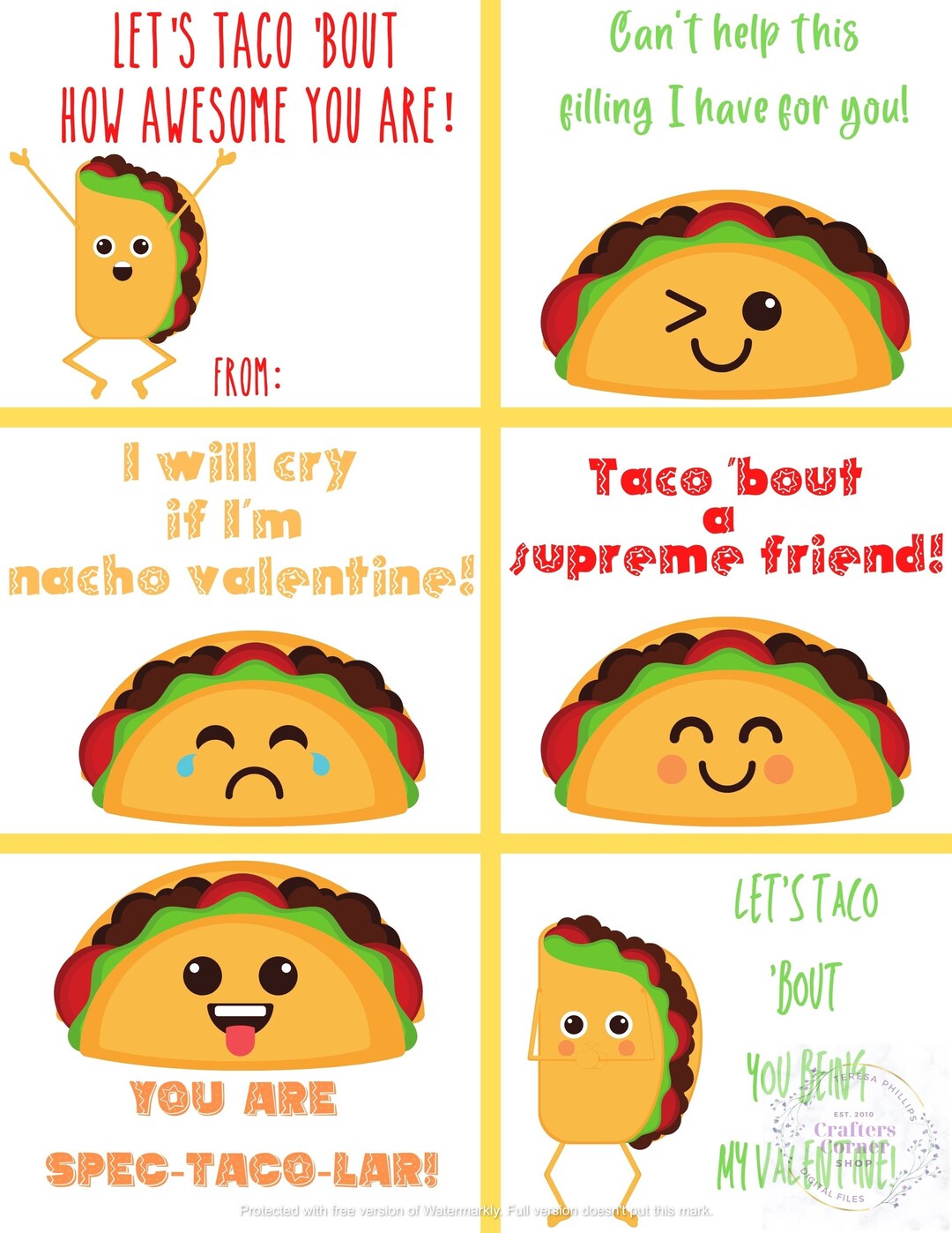 Taco Valentines, Kids Valentines, Taco Kids Valentines Printable - Etsy