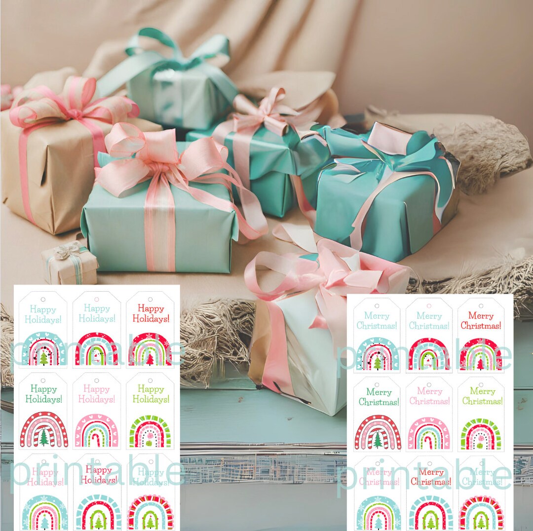 Boho Rainbow Christmas Holiday Printable Gift Tags - Etsy