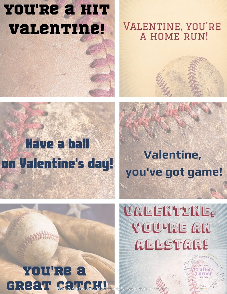 Baseball Printable Valentines, Vintage Baseball Valentines, Kids ...