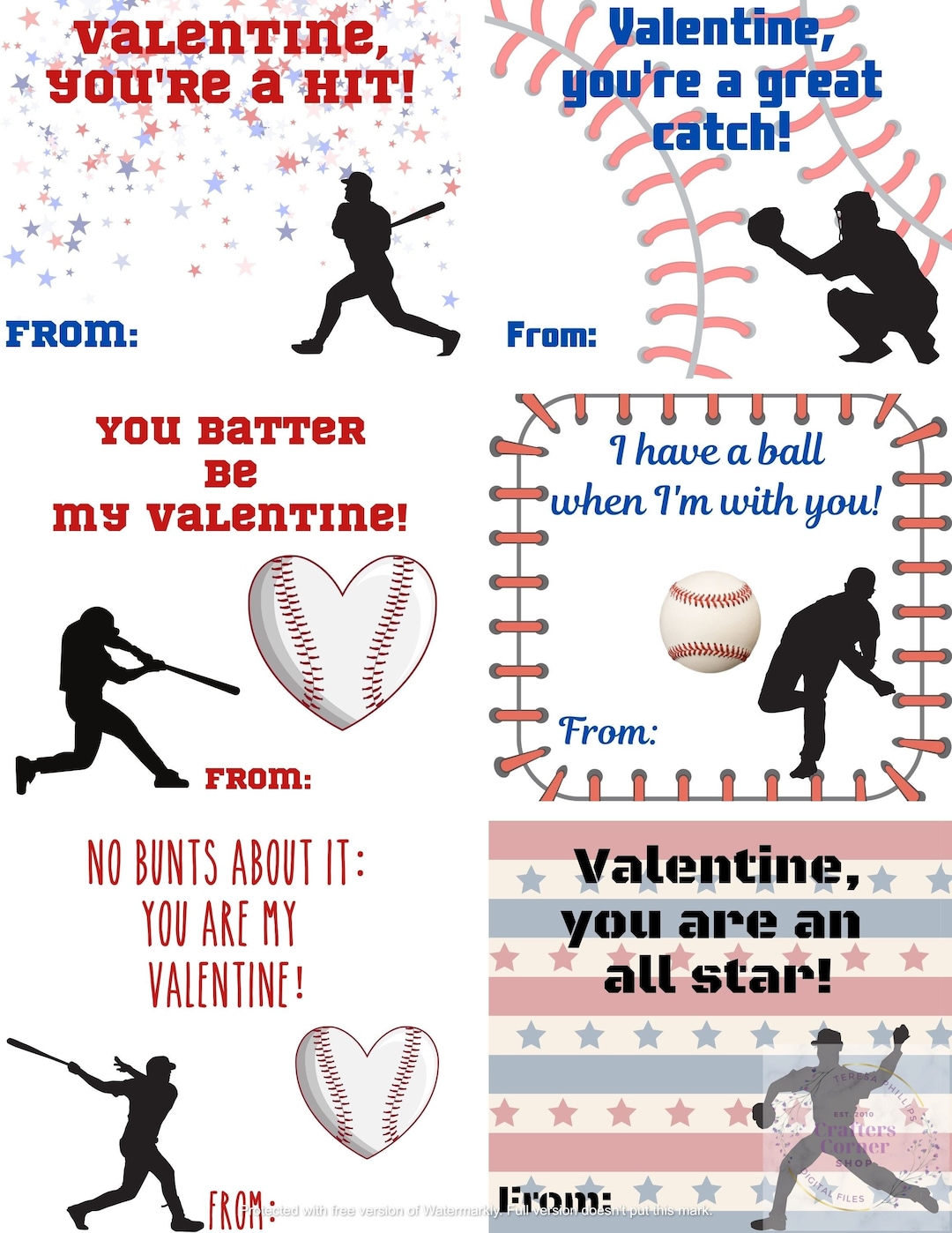 Baseball Printable Valentines, Baseball Valentines, Kids Valentines - Etsy