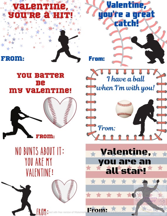 Baseball Printable Valentines Baseball Valentines Kids | Etsy