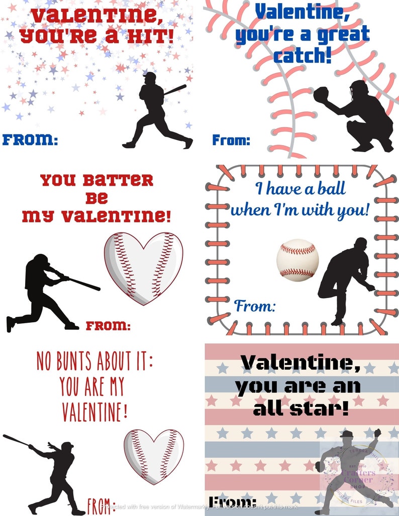 Baseball Printable Valentines, Baseball Valentines, Kids Valentines - Etsy