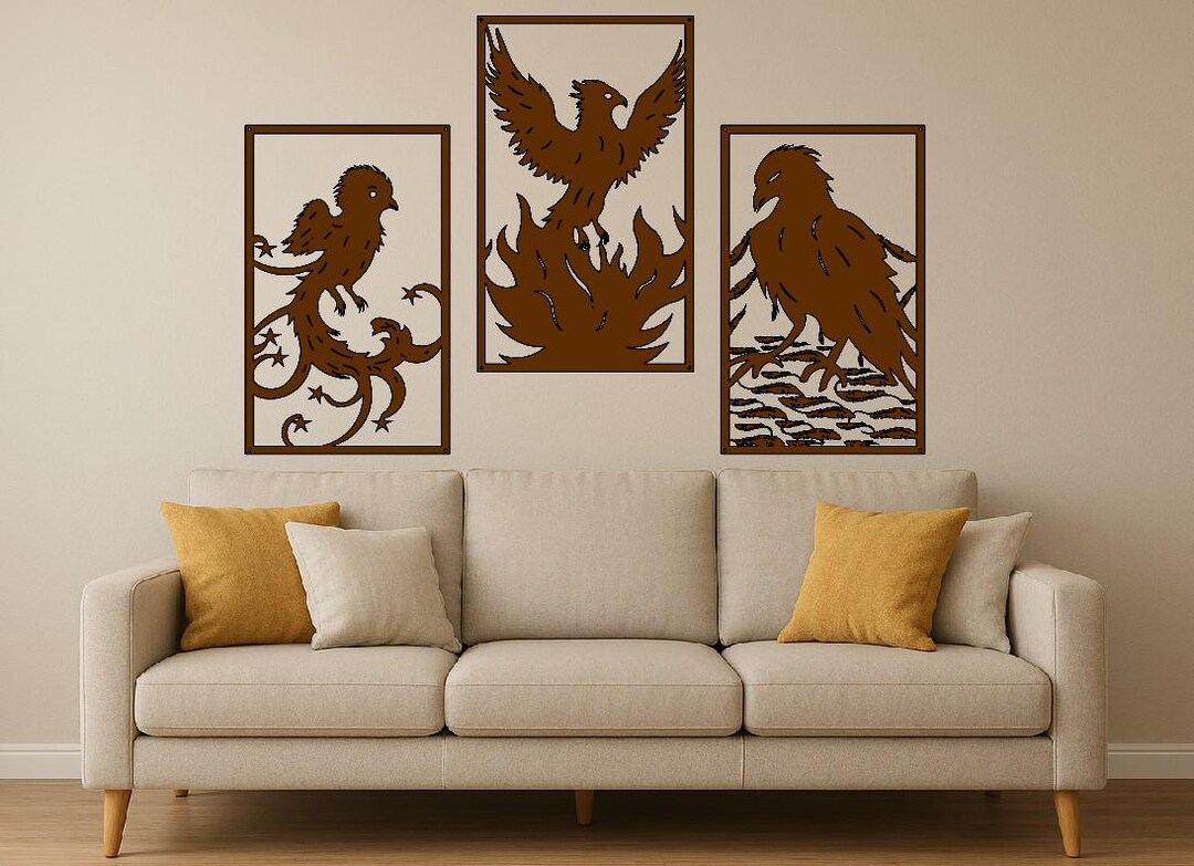 Phoenix Life Cycle Wall Art, Laser Cut Triptych, Digital Download - Etsy