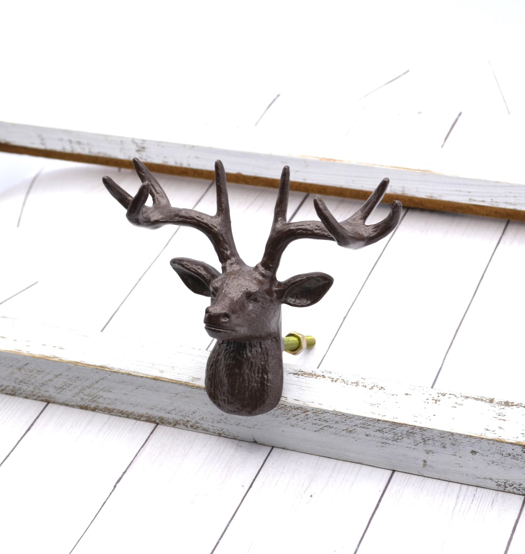 Bronze Deer Drawer Pull, Brown Elk Furniture Knob, Hunting Lodge Antler ...