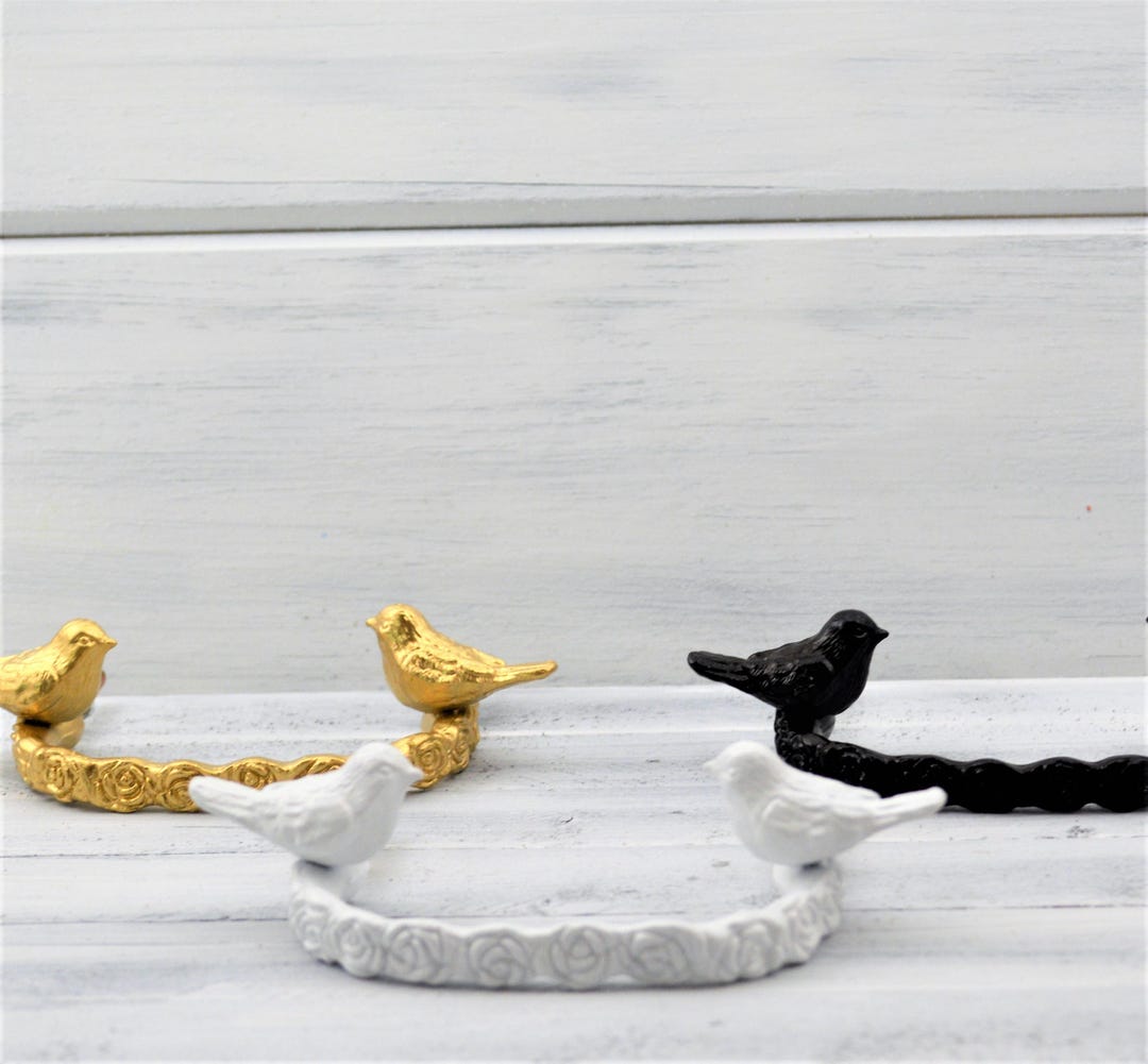 Gold Bird Drawer Pull, Black Floral Cabinet Handle, 3 1/4 Centers ...