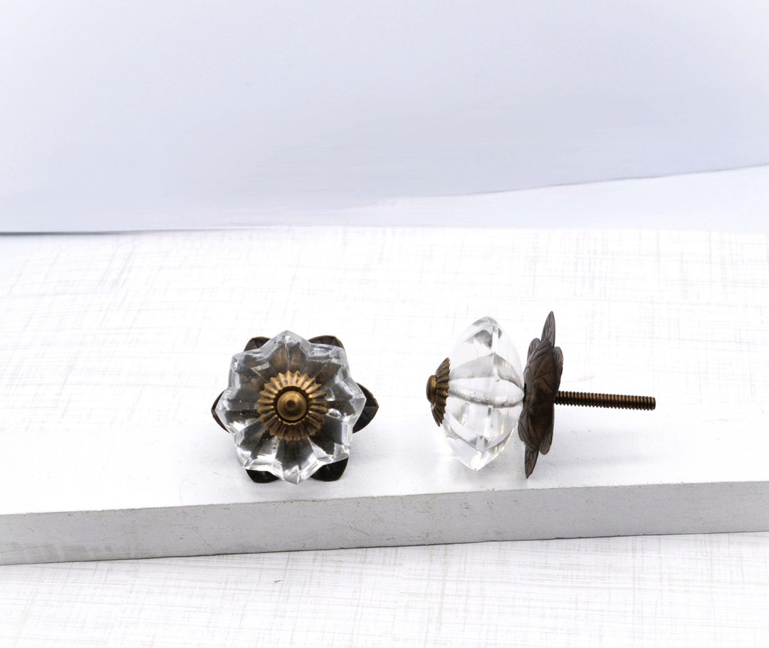 Glass Floral Knob, Bronze Scallop Drawer Pull, Flower Furniture Knob ...