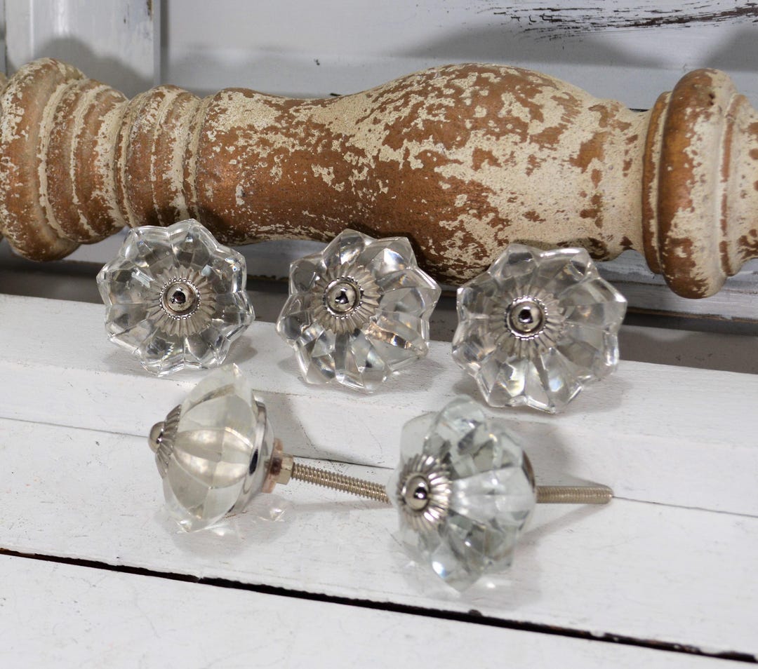 Glass Scallop Knob, Silver Glass Drawer Pull, Floral Glass Furniture ...