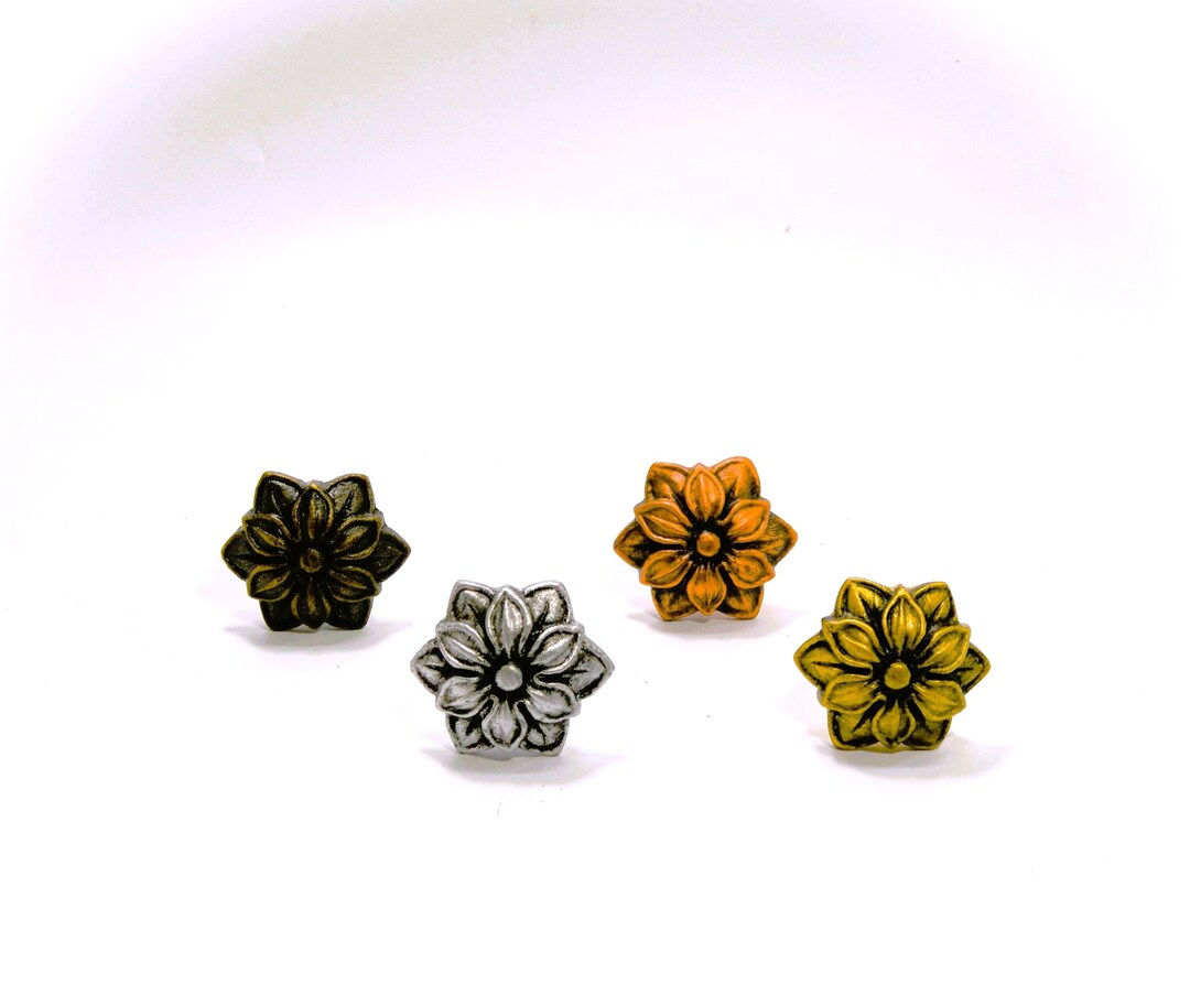 Antique Gold Flower Knob, Silver Daisy Drawer Pull, Copper Primrose ...