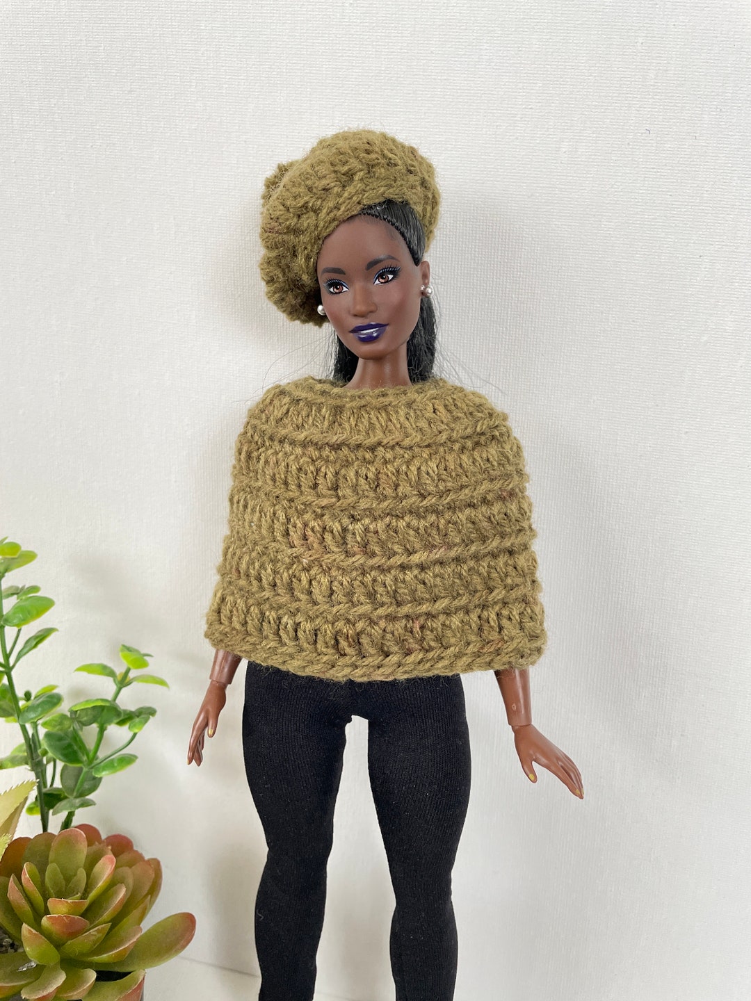Crochet Doll Poncho & Beret - 11.5” 1/6 Scale Doll Fashion Doll ...