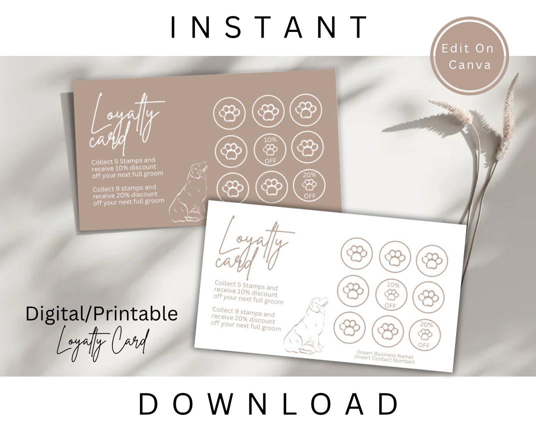 Digital Dog Grooming Loyalty Card Template | Editable Canva Template ...