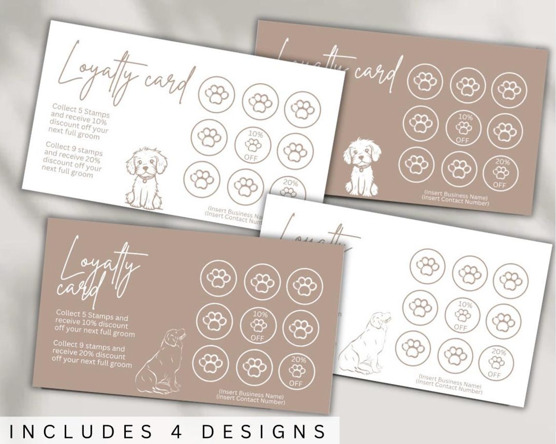 Digital Dog Grooming Loyalty Card Template | Editable Canva Template ...